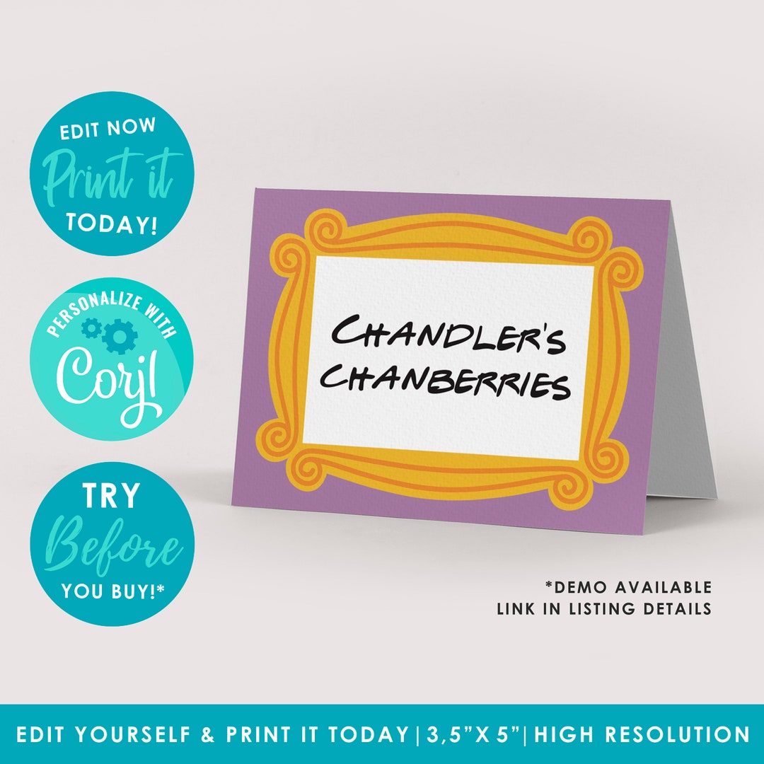 Editable Friends Theme Food Label, Place | Buffet Cards, Custom, Food ...