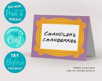 Friends Party Food Label Friends TV Show, Table Tents, Place Cards ...