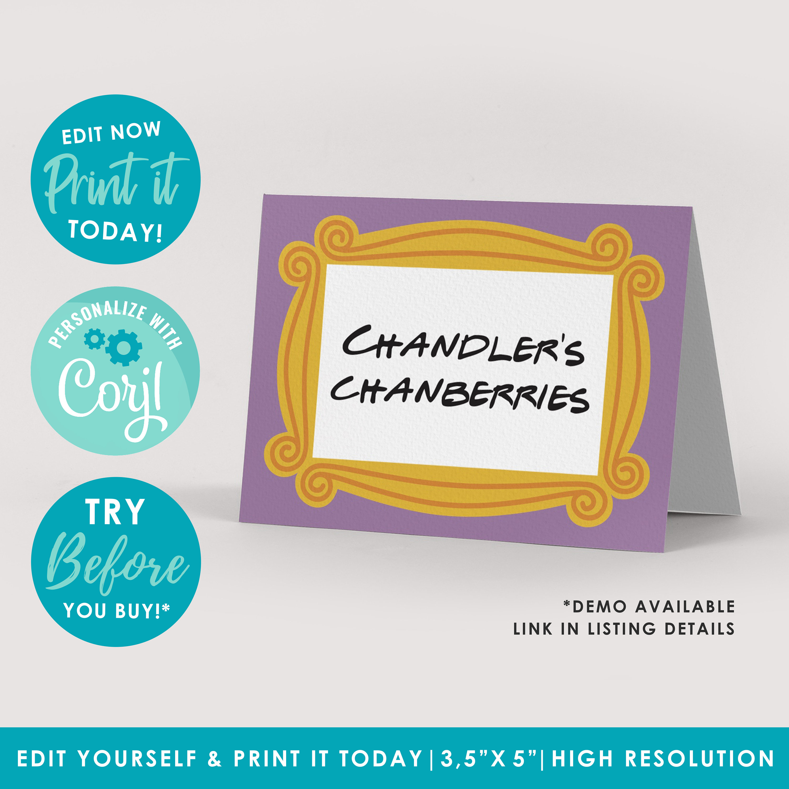 Editable Friends Theme Food Label, Place Buffet Cards, Custom, Food ...