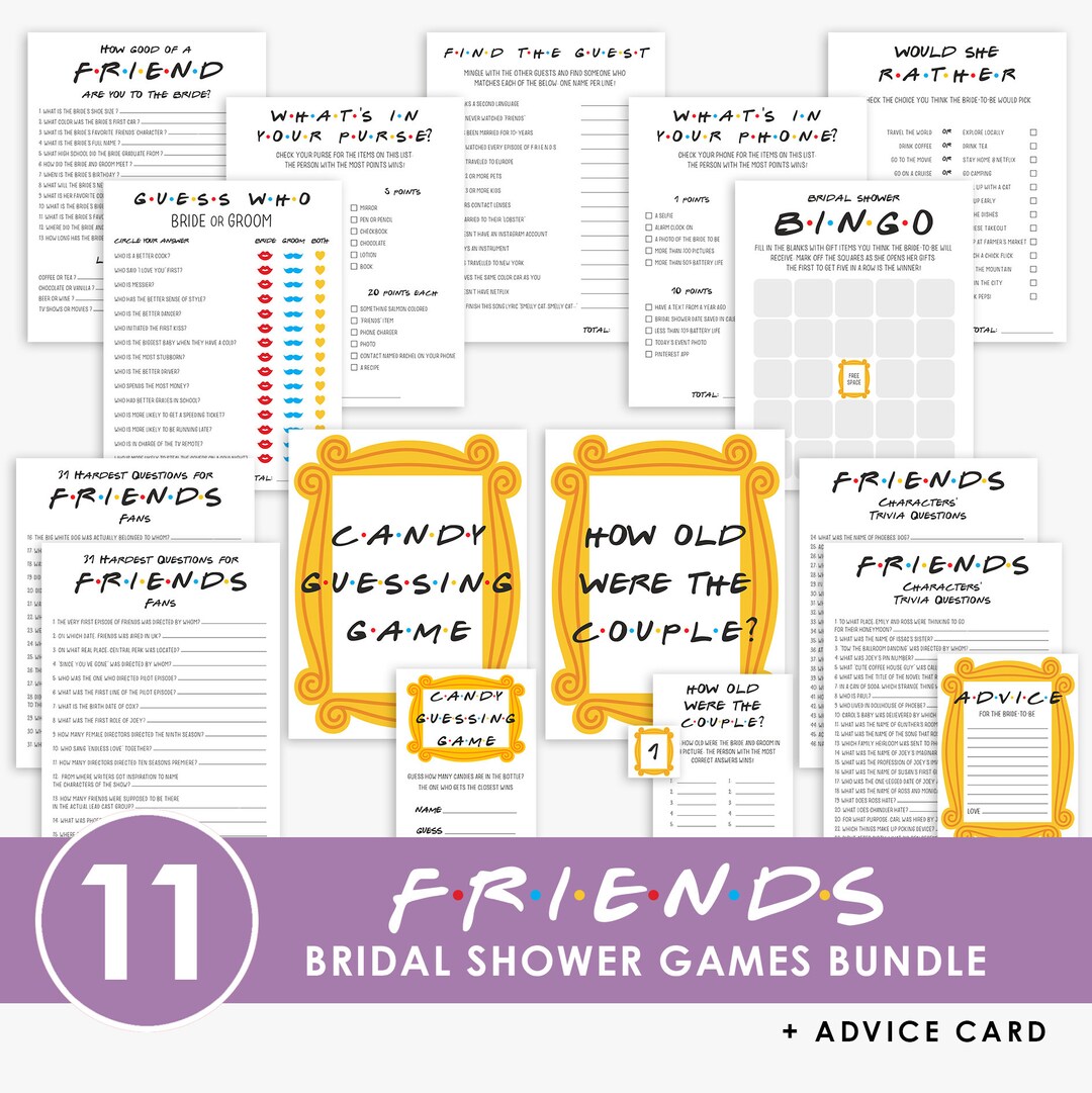 Friends Bridal Shower Game, BUNDLE, Friends Theme Bridal Shower ...