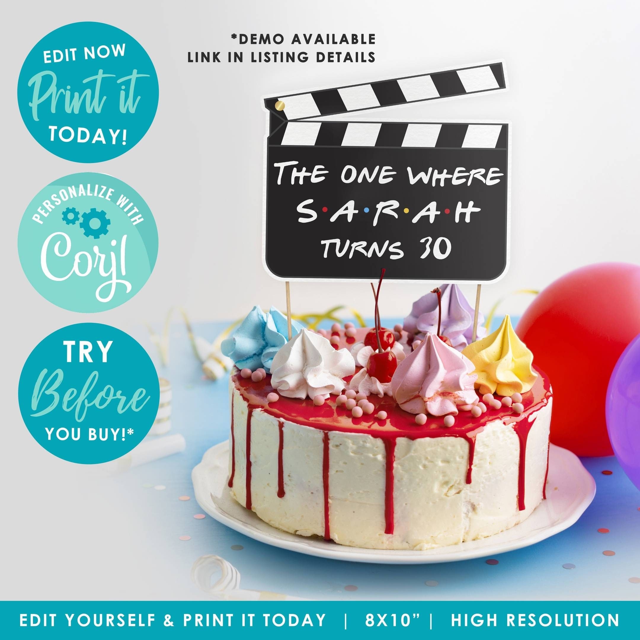 Friends Birthday Cake Topper, Clapperboard Shape, Friends Theme ...