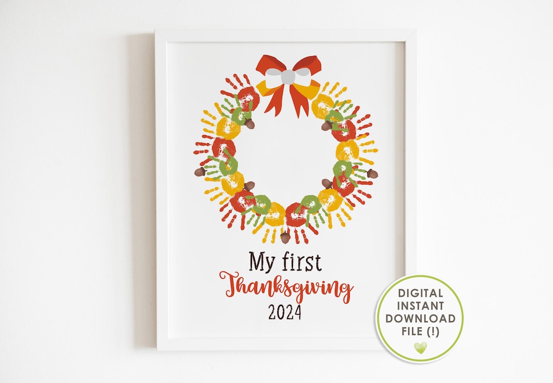 Fall Wreath Handprint Art Craft, 1st Thanksgiving Keepsake, Autumn Kids ...