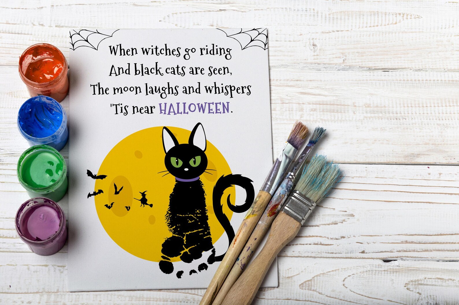 Halloween Footprint Art, Crafts for Kids, Cute Black Cat, My First ...