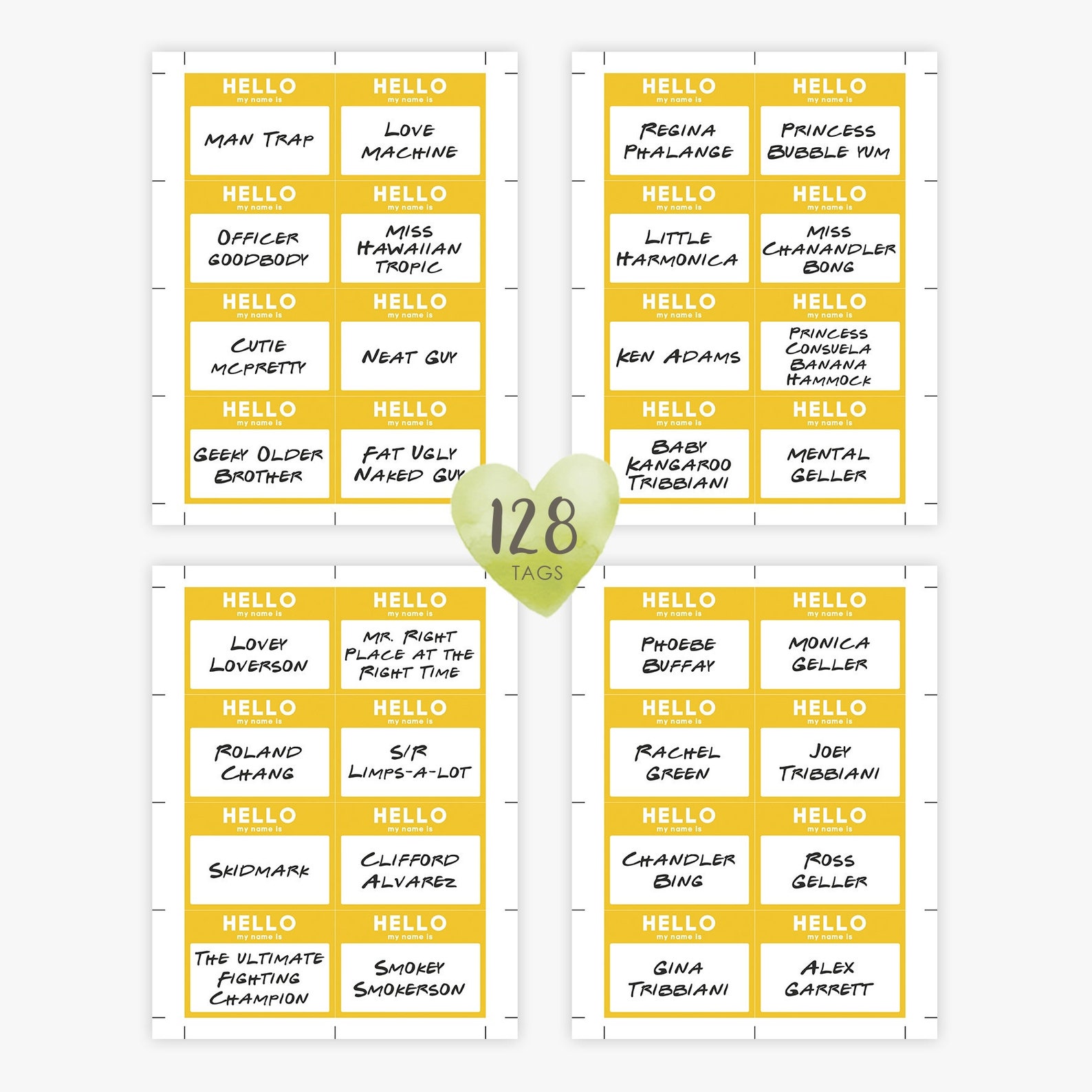 Name Tags, Hello My Name Is, Funny Friends Name Badge, Friends Theme ...