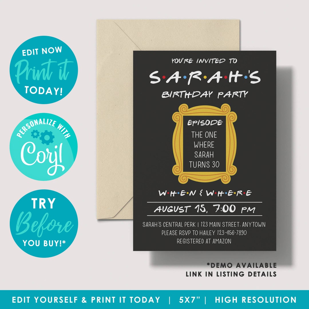 Editable Birthday Invitation Template, Friends Theme Birthday Invite ...
