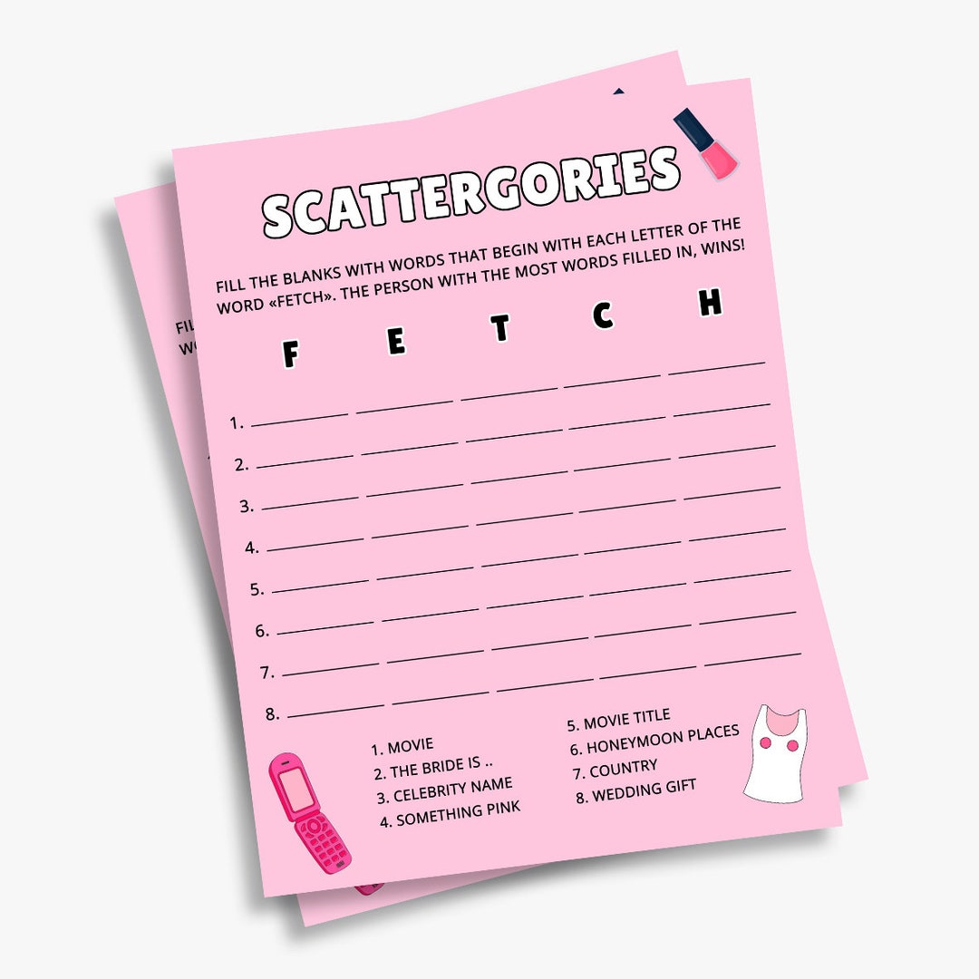 Scattergories Game, Mean Girls Theme Bridal Shower Party Activity ...