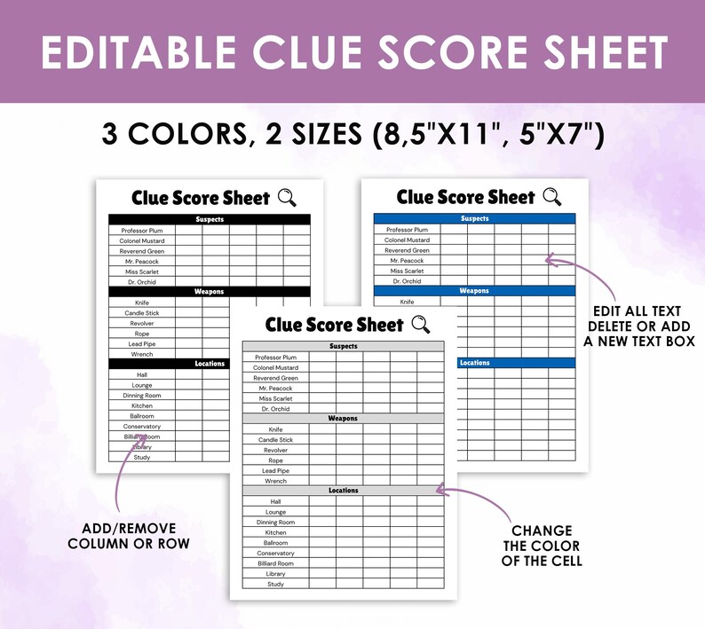 Editable Clue Board Game Template, Personalized Clue Game Blank ...