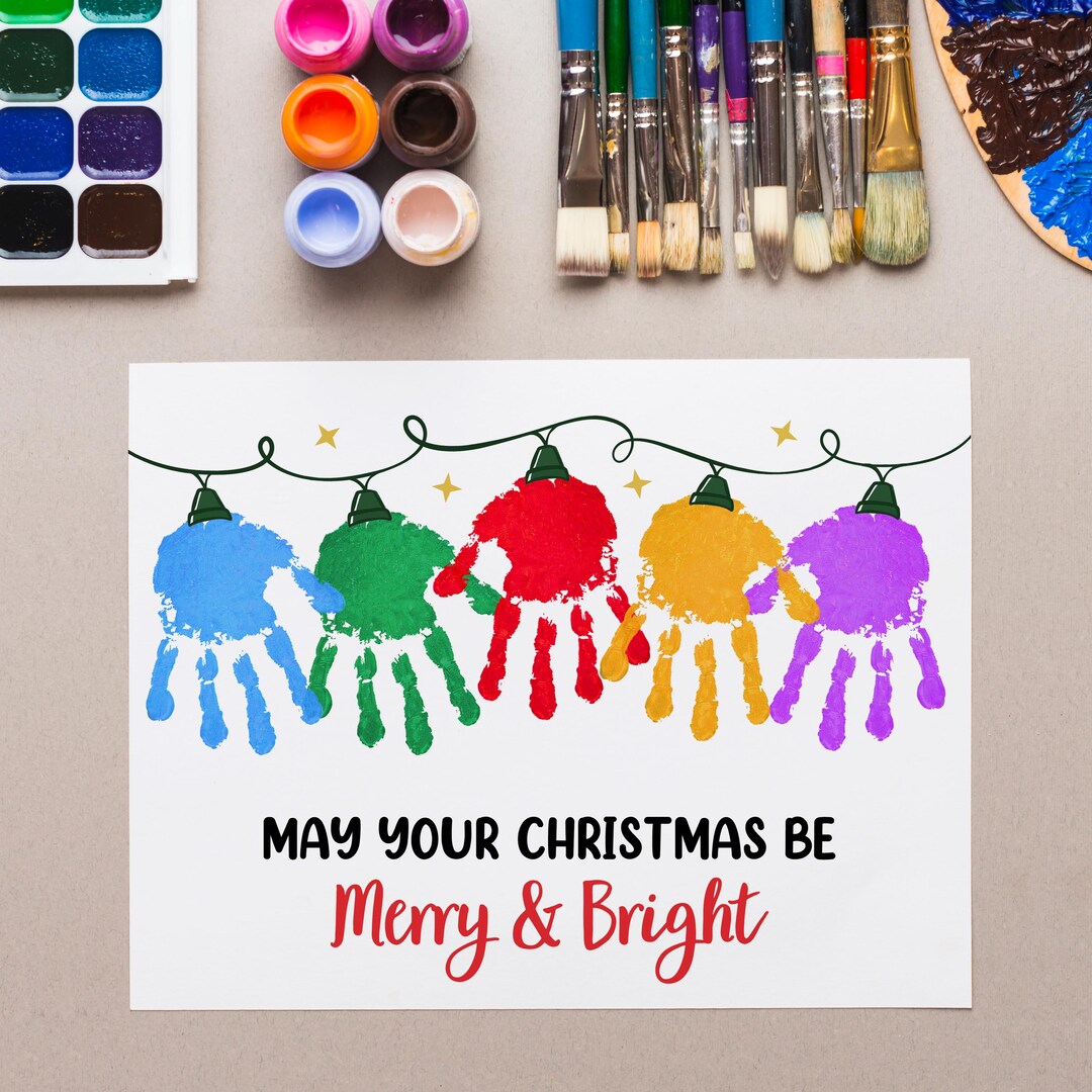5 Handprints Christmas Lights, Kids Crafts, Merry & Bright, DIY, Memory ...