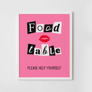 Food Table Sign, Mean Girls Theme Party, Food Sign, Mean Girls Birthday ...