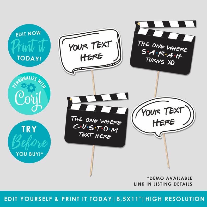Editable, Friends Photo Booth Props, Custom, Friends Theme Party Props ...