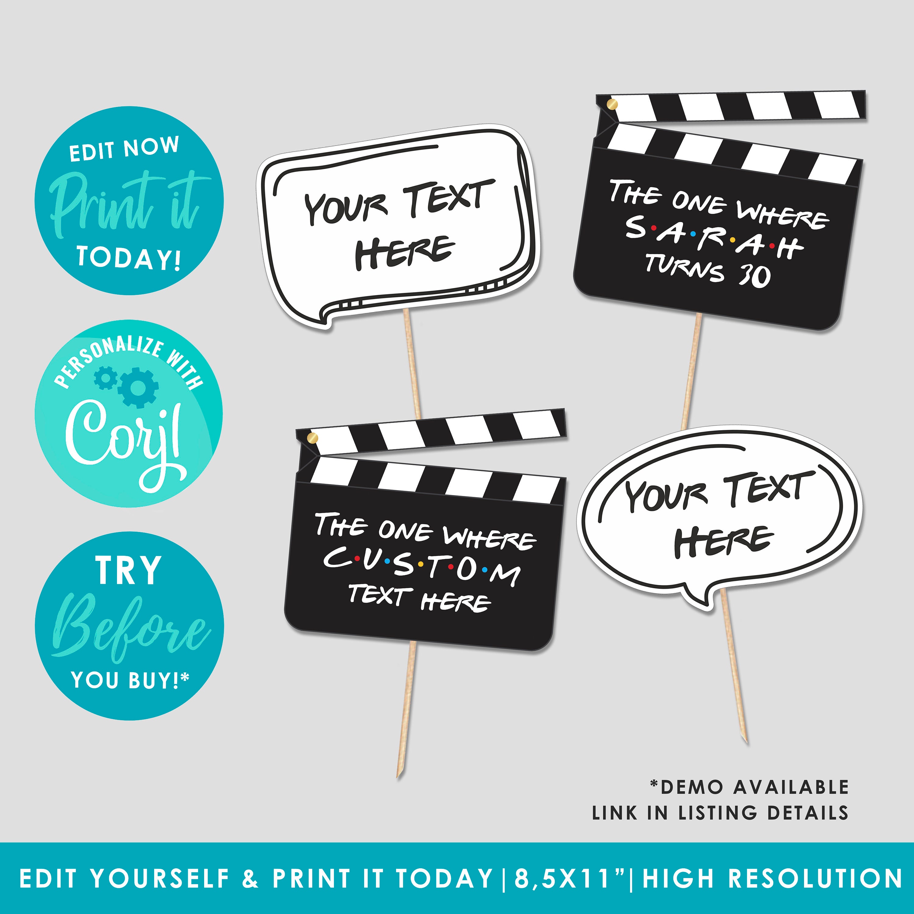 Editable, Friends Photo Booth Props, Custom, Friends Theme Party Props ...