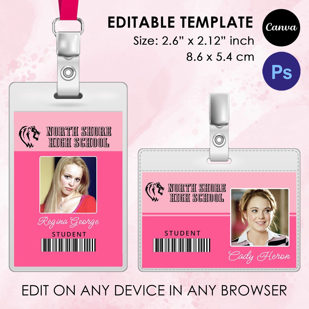 2x Mean Girls ID Badges, Editable, North Shore High School Student ...