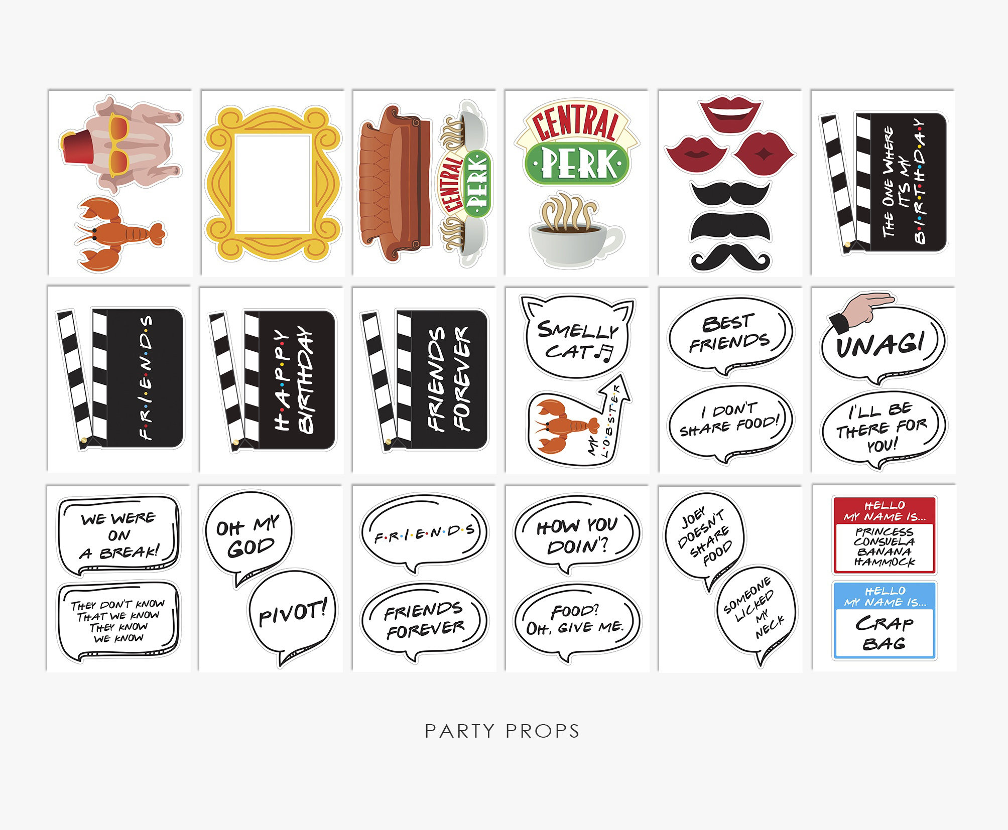 Friends Photo Booth Props, Friends Theme Birthday Party Props, DIY ...