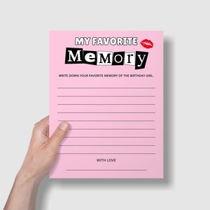 My Favorite Memory, Mean Girls Theme Birthday Party Activity, for ...