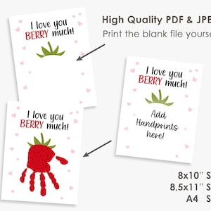 Strawberry Handprint Art Craft, I Love You Berry Much, Valentine's Day ...