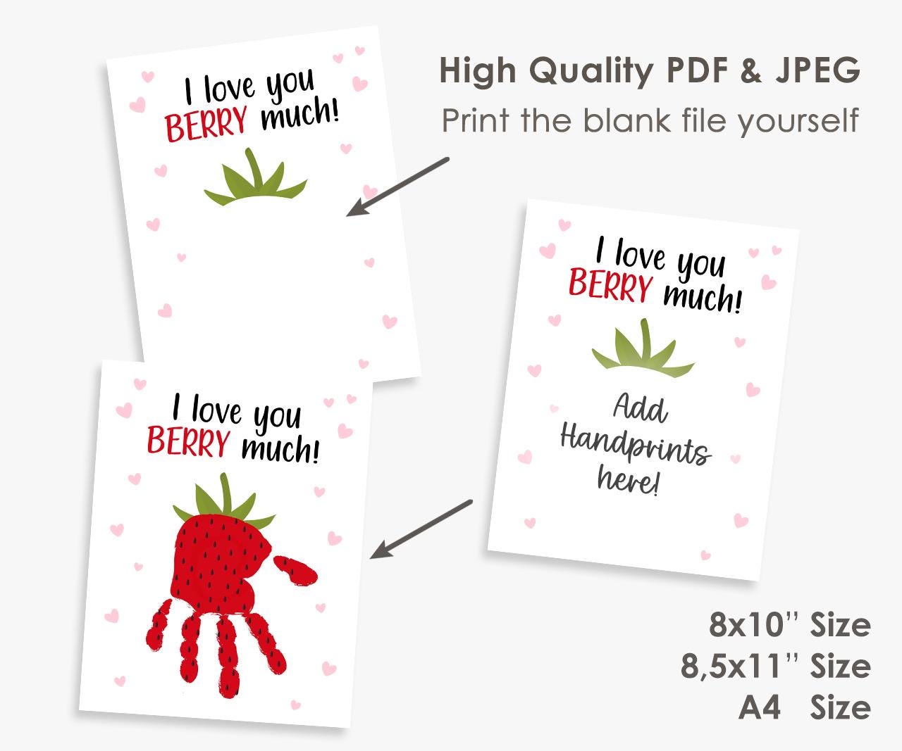 Strawberry Handprint Art Craft, I Love You Berry Much, Valentine's Day ...