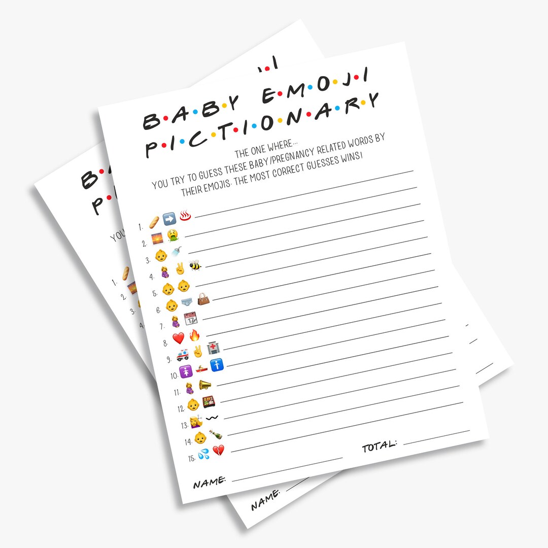 Emoji Picture Game, Friends Theme Baby Shower, Baby Emoji Pictionary ...