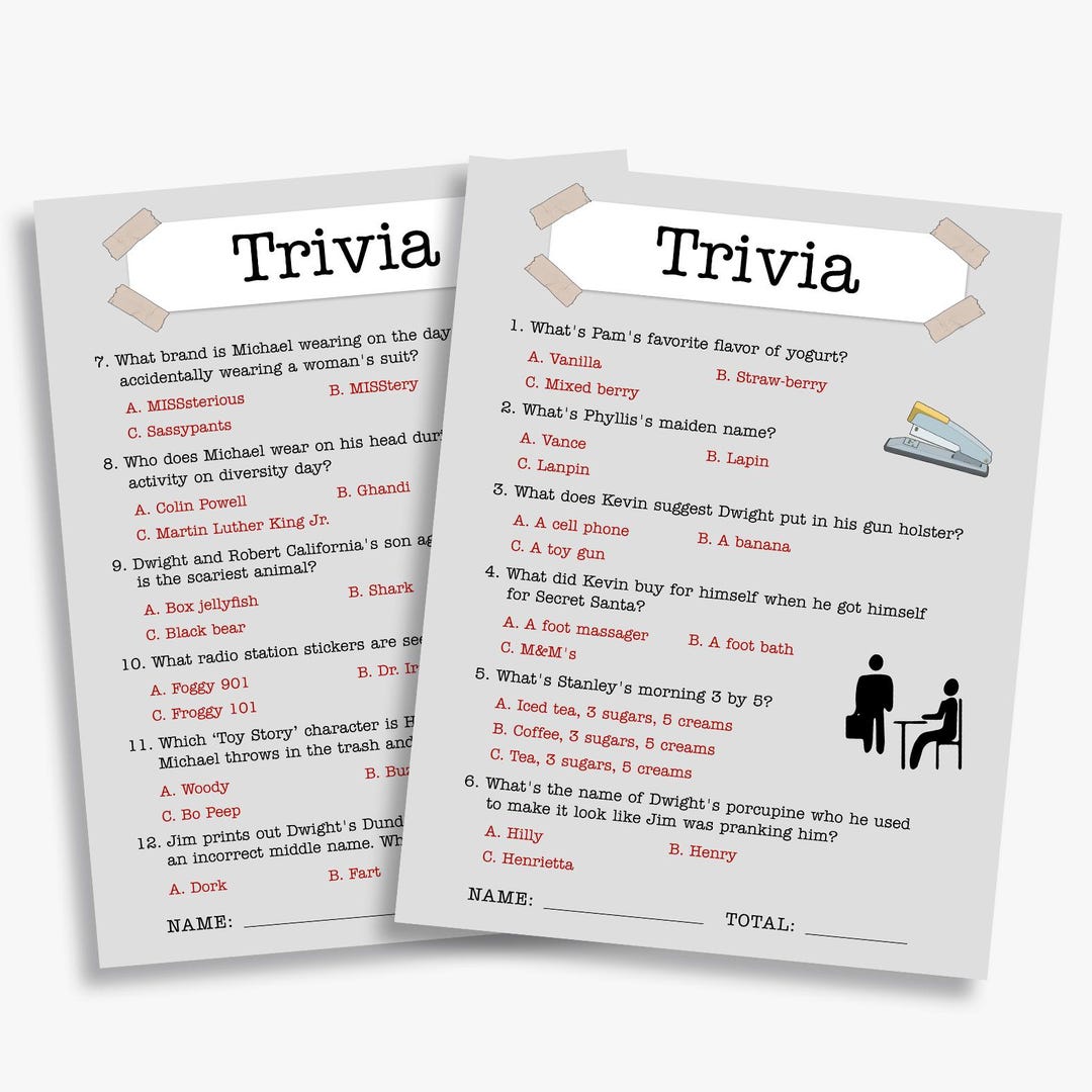 The Office Trivia Game, Office Theme Party Activity, Quiz Game, Office ...