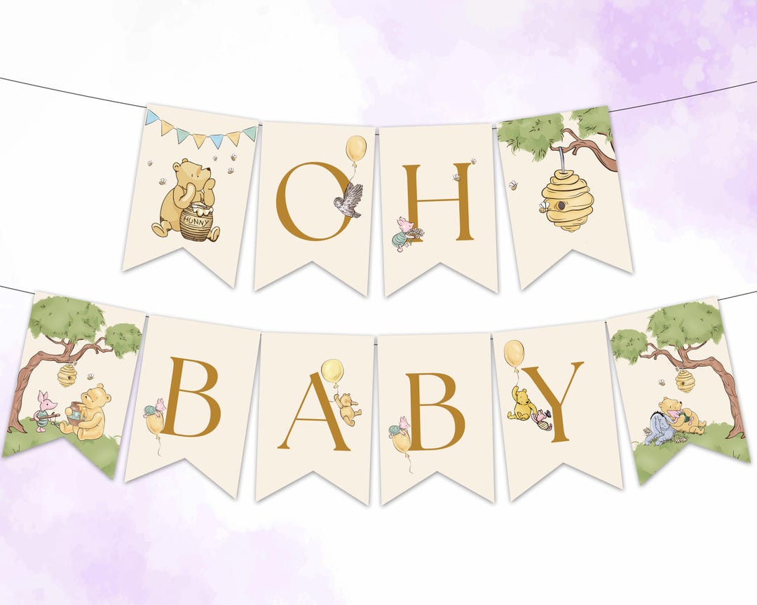 Winnie the Pooh Banner, Hanging Bunting Flags, Classic Pooh Bear Baby ...