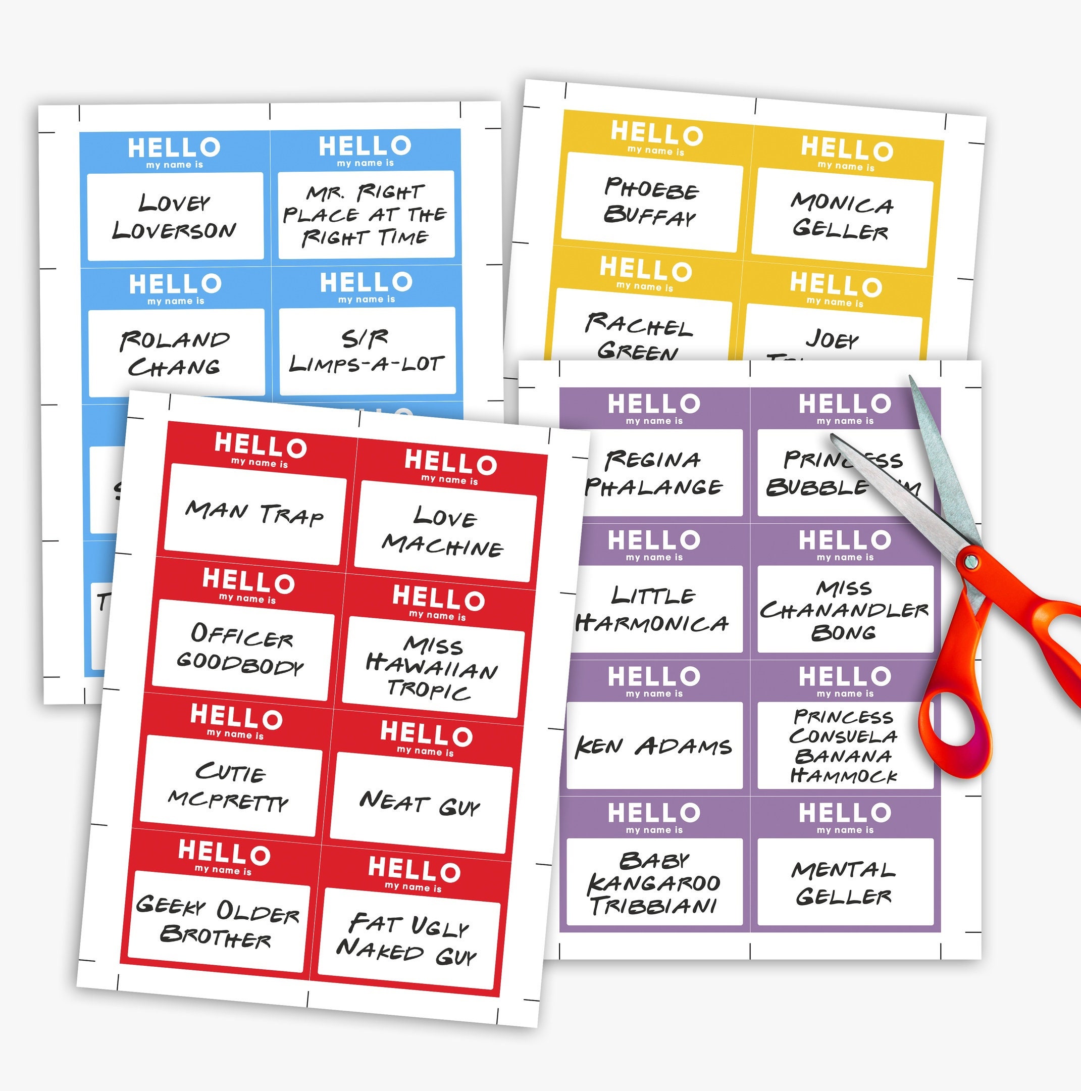 Name Tags, Hello My Name Is, Funny Friends Name Badge, Friends Theme ...