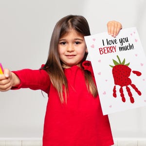 Strawberry Handprint Art Craft, I Love You Berry Much, Valentine's Day ...