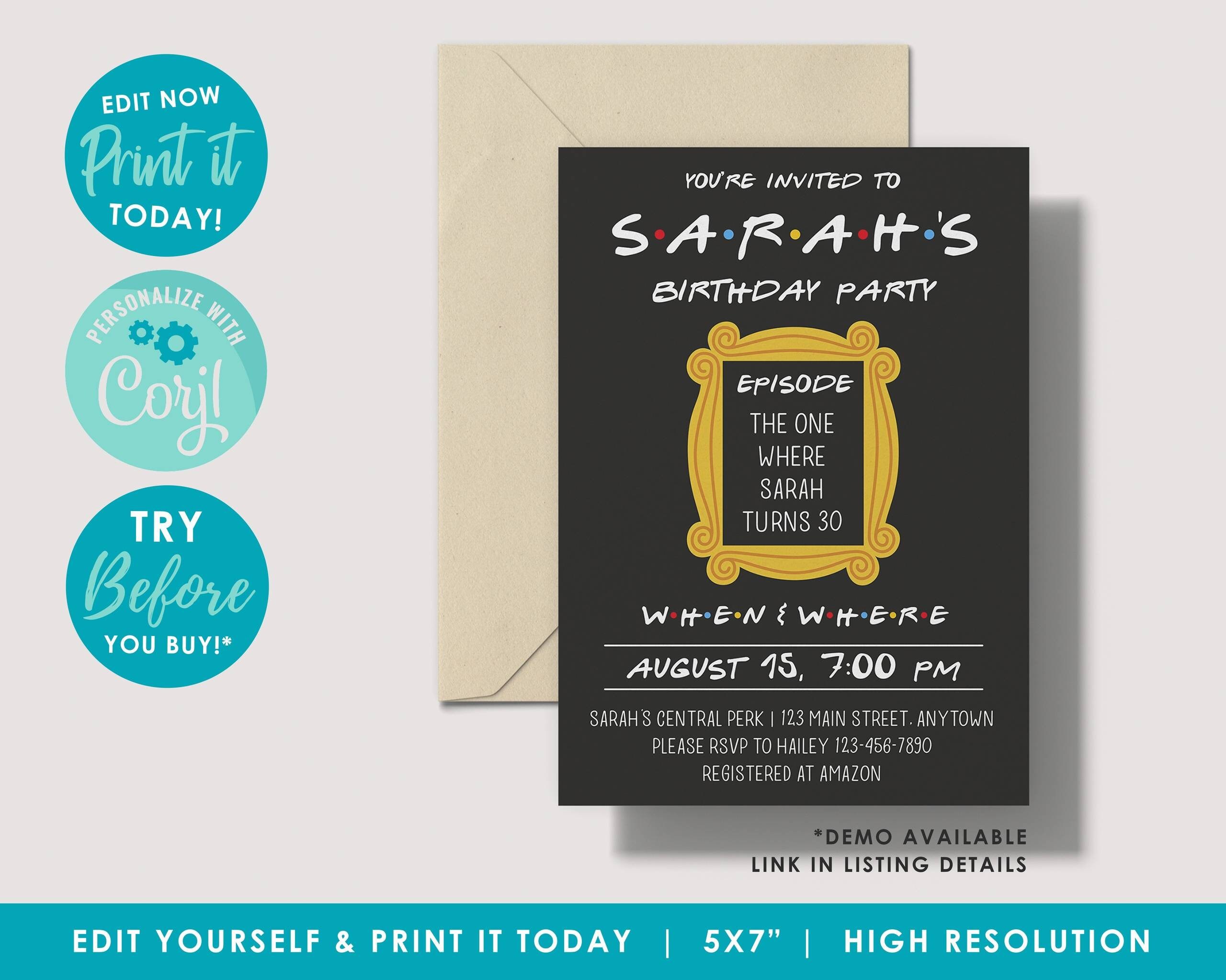 Editable Birthday Invitation Template, Friends Theme Birthday Invite ...