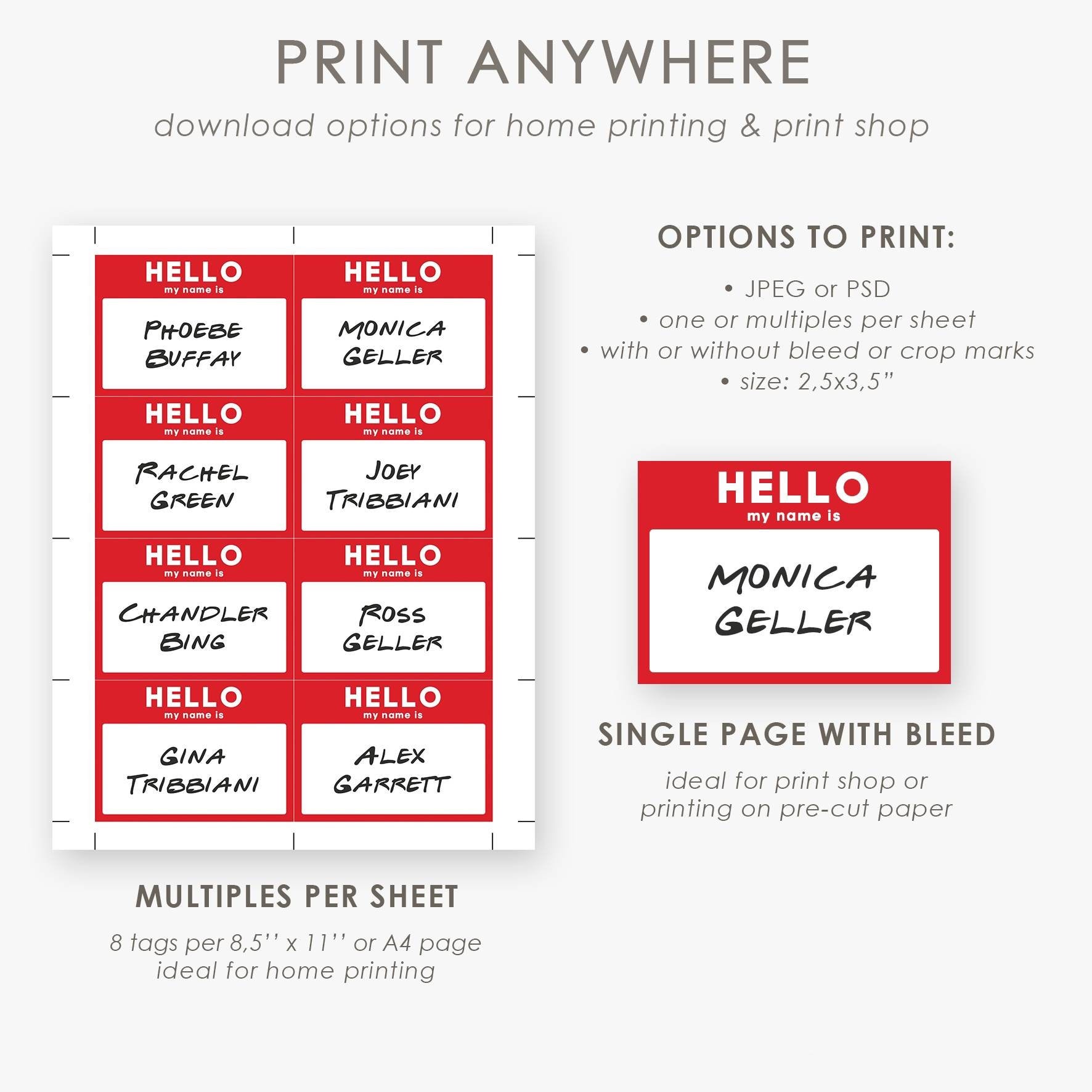 Name Tags, Hello My Name Is, Funny Friends Name Badge, Friends Theme ...