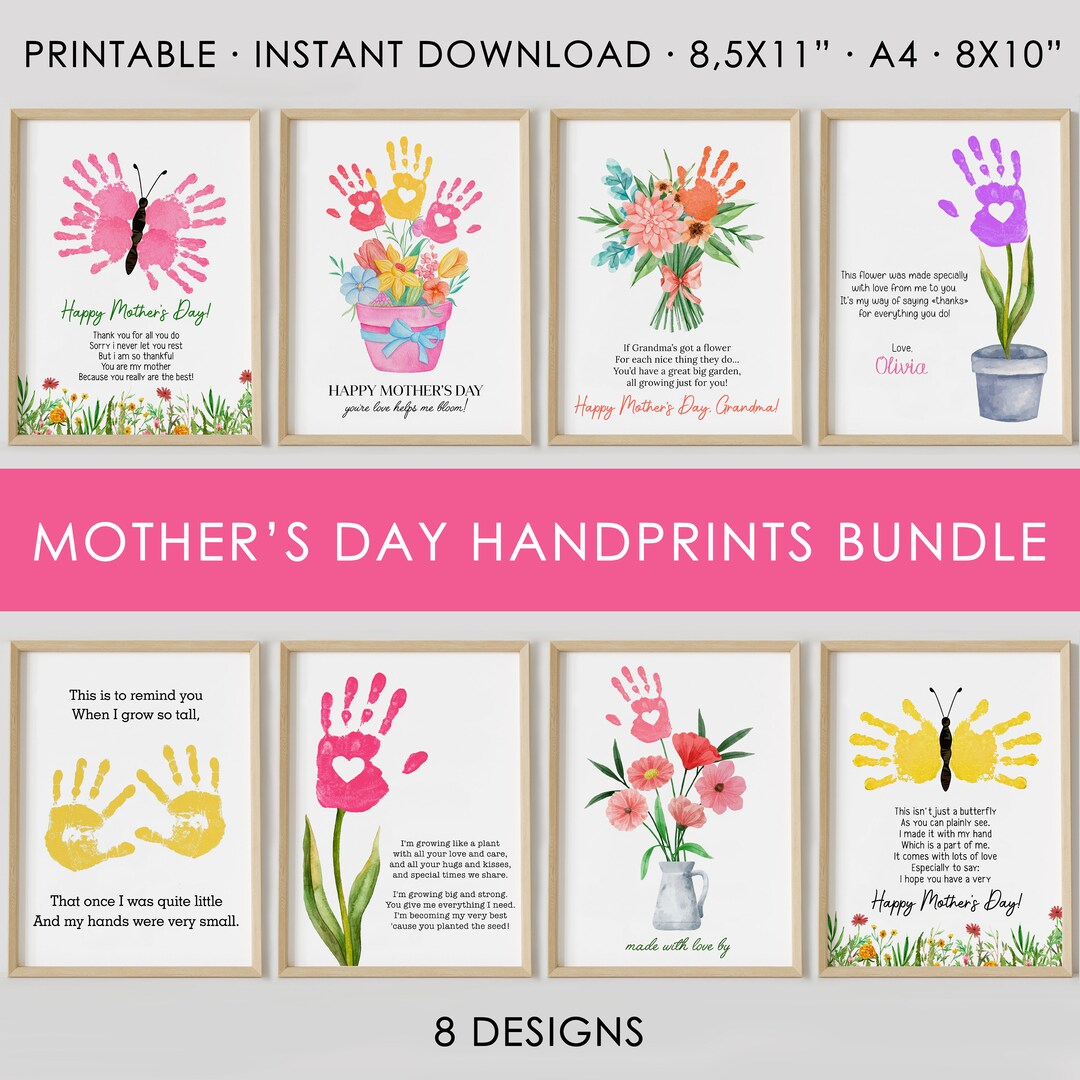 Mother's Day, Flowers Handprint Art Craft, BUNDLE, Gift From Baby, From ...