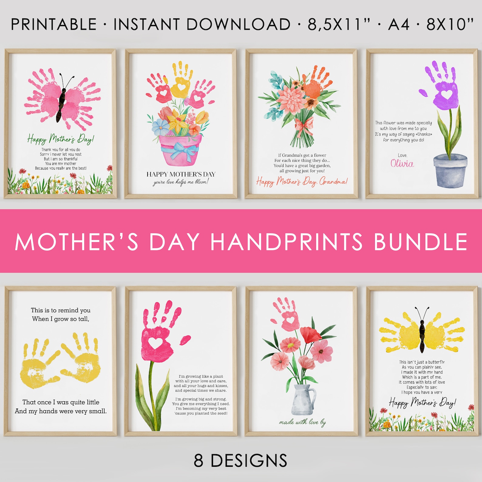 Mother's Day, Flowers Handprint Art Craft, BUNDLE, Gift From Baby, From ...