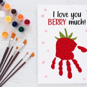 Strawberry Handprint Art Craft, I Love You Berry Much, Valentine's Day ...