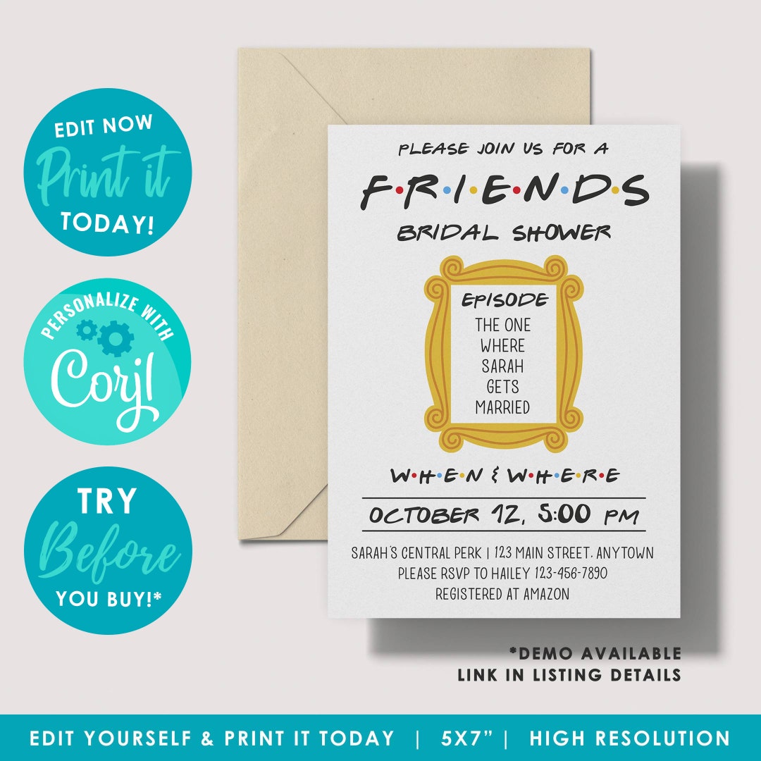 Friends Bridal Shower Invitation Editable Template, Friends Theme ...