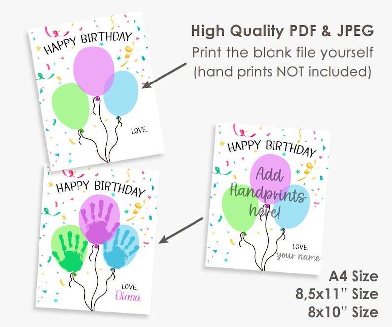 Personalized Balloons Handprint Art, Kids Craft, Happy Birthday, Gift ...