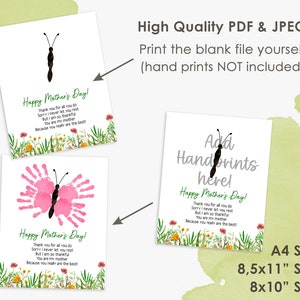 Handprint Art for Mothers Day, DIY Mothers Day Gift, Butterfly, Craft ...