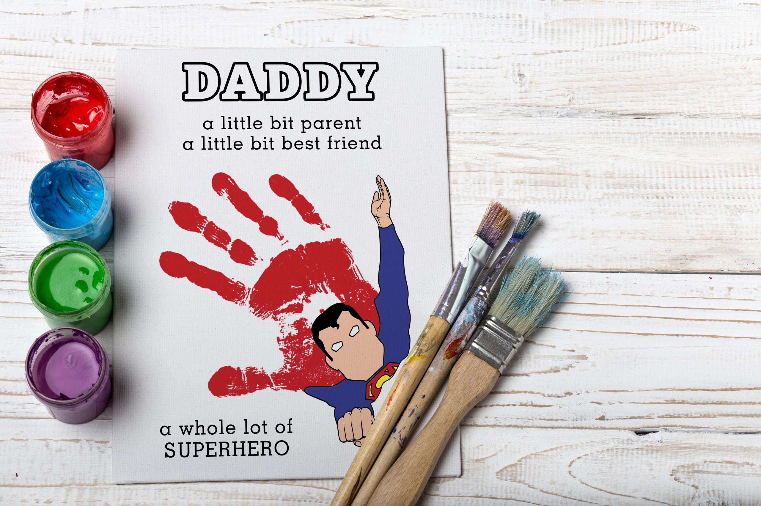Father's Day Handprint Art Craft, Superhero Theme, Gift From Baby, DIY ...