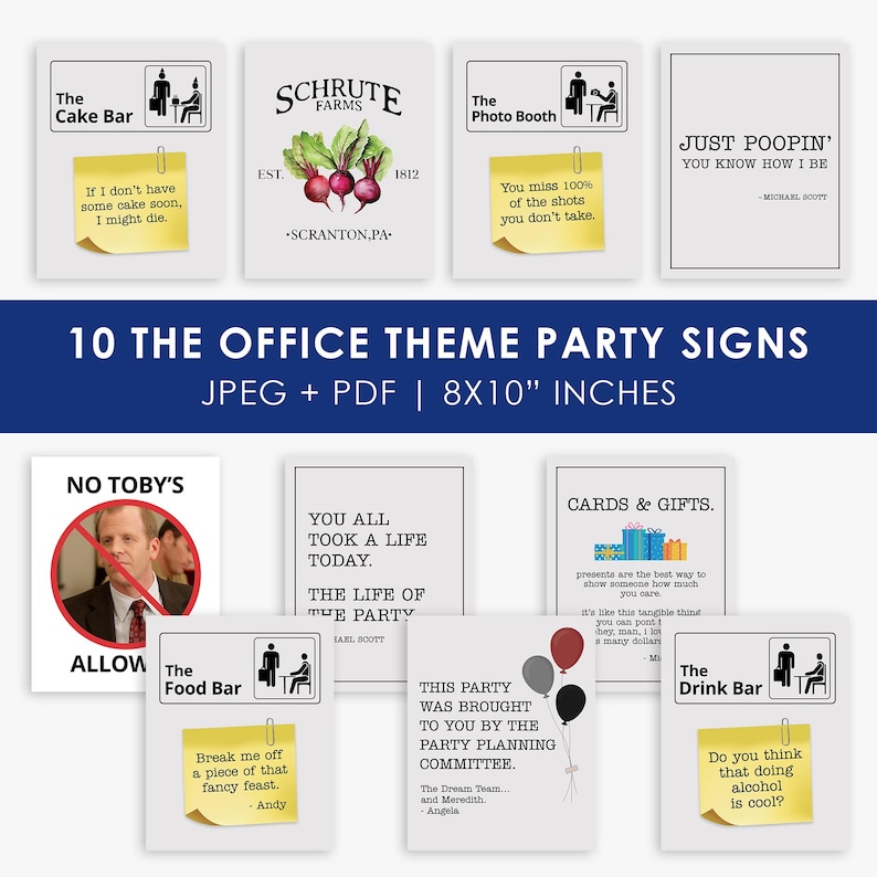 The Office Theme Party Sign, BUNDLE, Office Party Poster, Set, Office ...