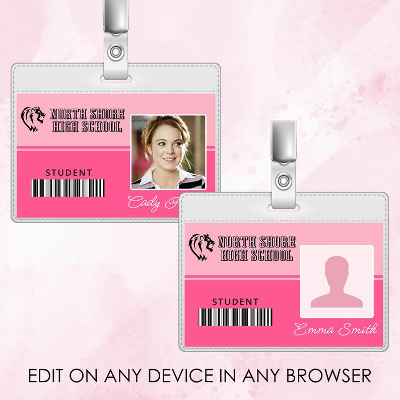 Editable Horizontal ID Badges, North Shore High School Student Badge ...