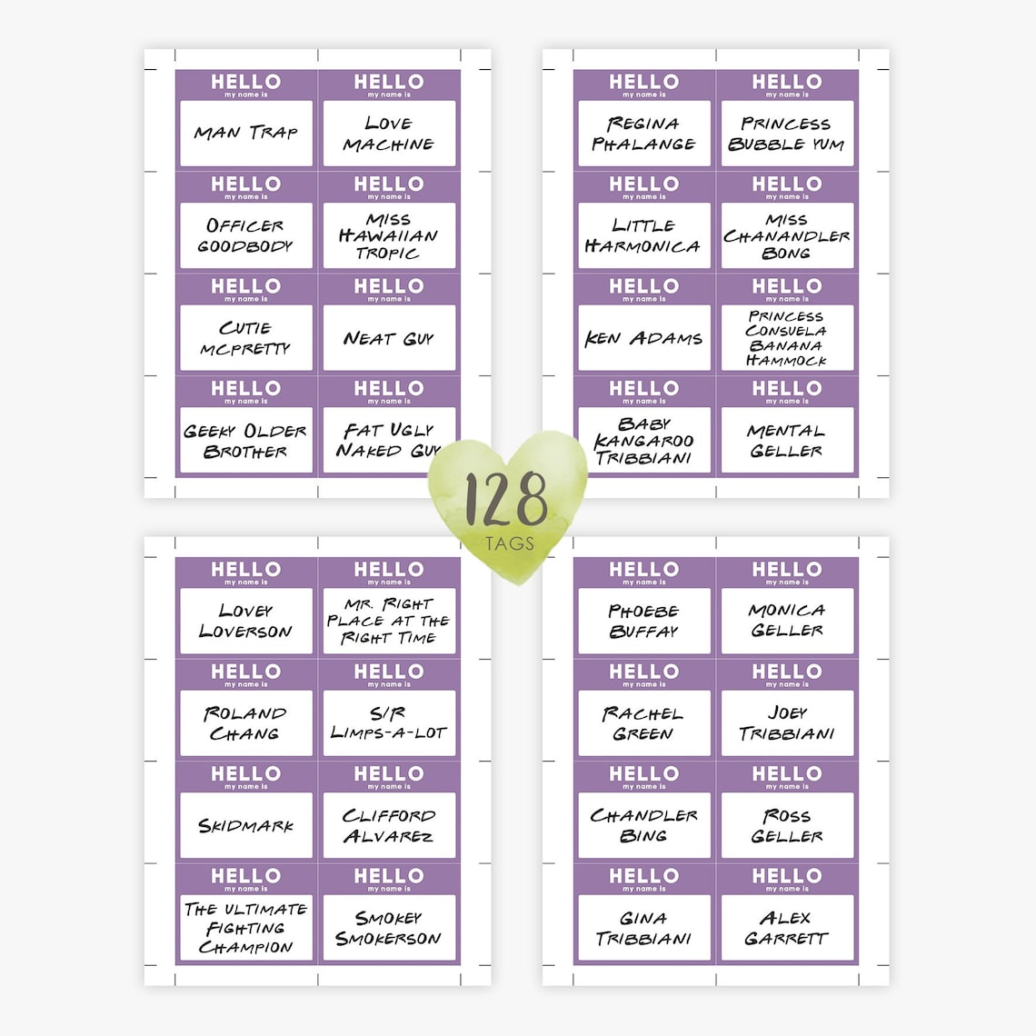 Name Tags, Hello My Name Is, Funny Friends Name Badge, Friends Theme ...