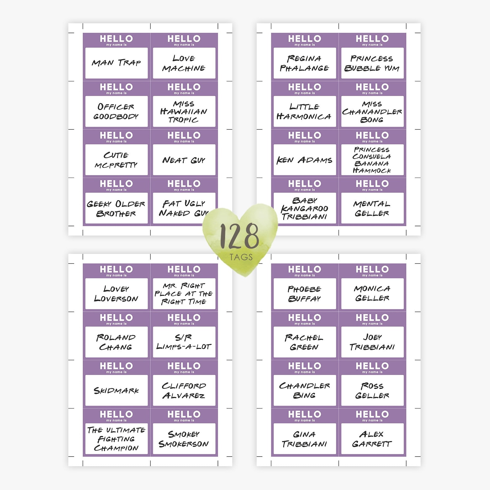 Name Tags, Hello My Name Is, Funny Friends Name Badge, Friends Theme ...