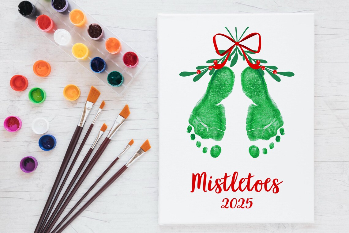 Christmas Mistletoes, Footprint Art, Crafts for Kids, Holiday Memory ...