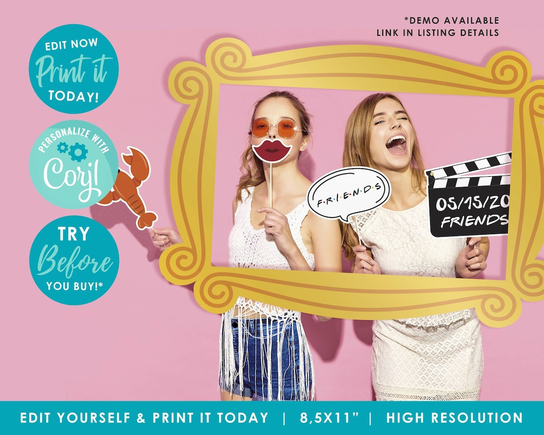 Friends Photo Booth Frame & Props, Editable, Friends Theme Party Decor ...