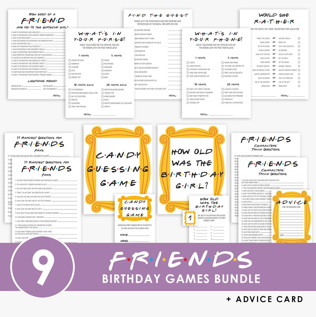 Friends Theme Birthday Games, BUNDLE, Friends Birthday Activity Pack ...