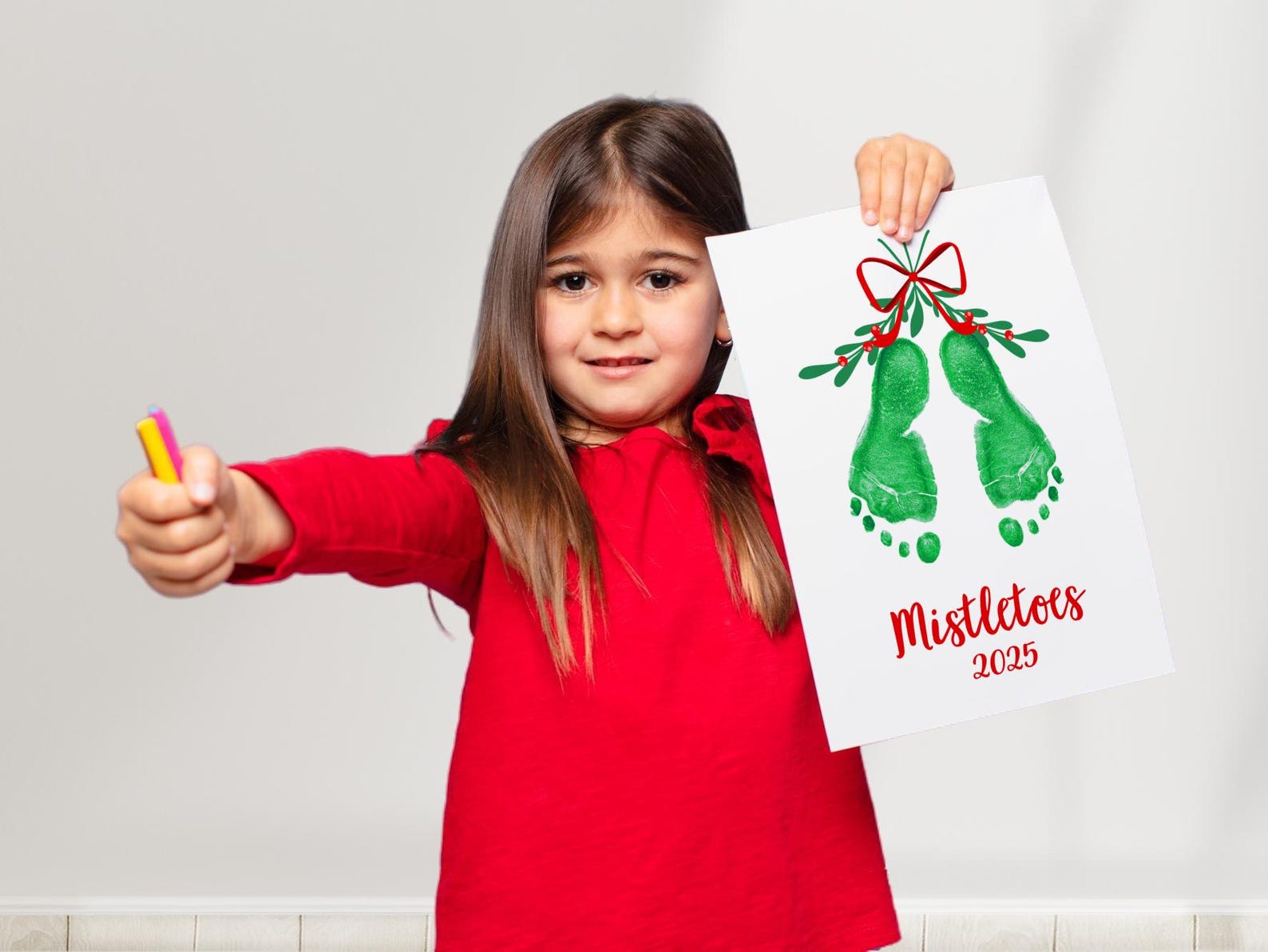 Christmas Mistletoes, Footprint Art, Crafts for Kids, Holiday Memory ...