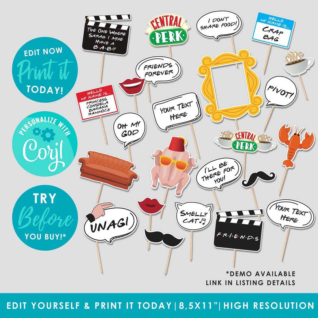 Editable Friends Photo Booth Props, Friends Theme Baby Shower Party ...