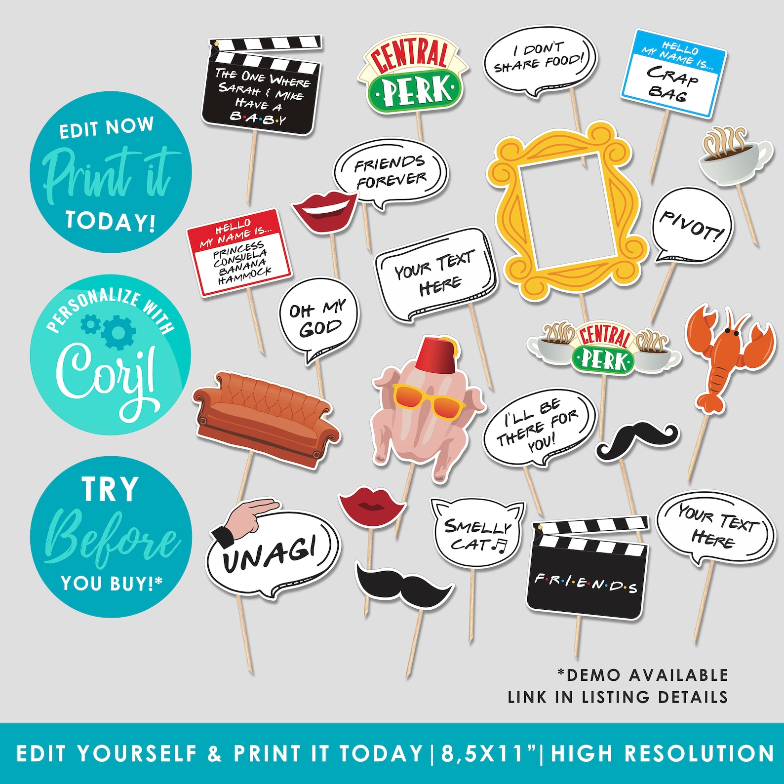 Editable Friends Photo Booth Props, Friends Theme Baby Shower Party ...
