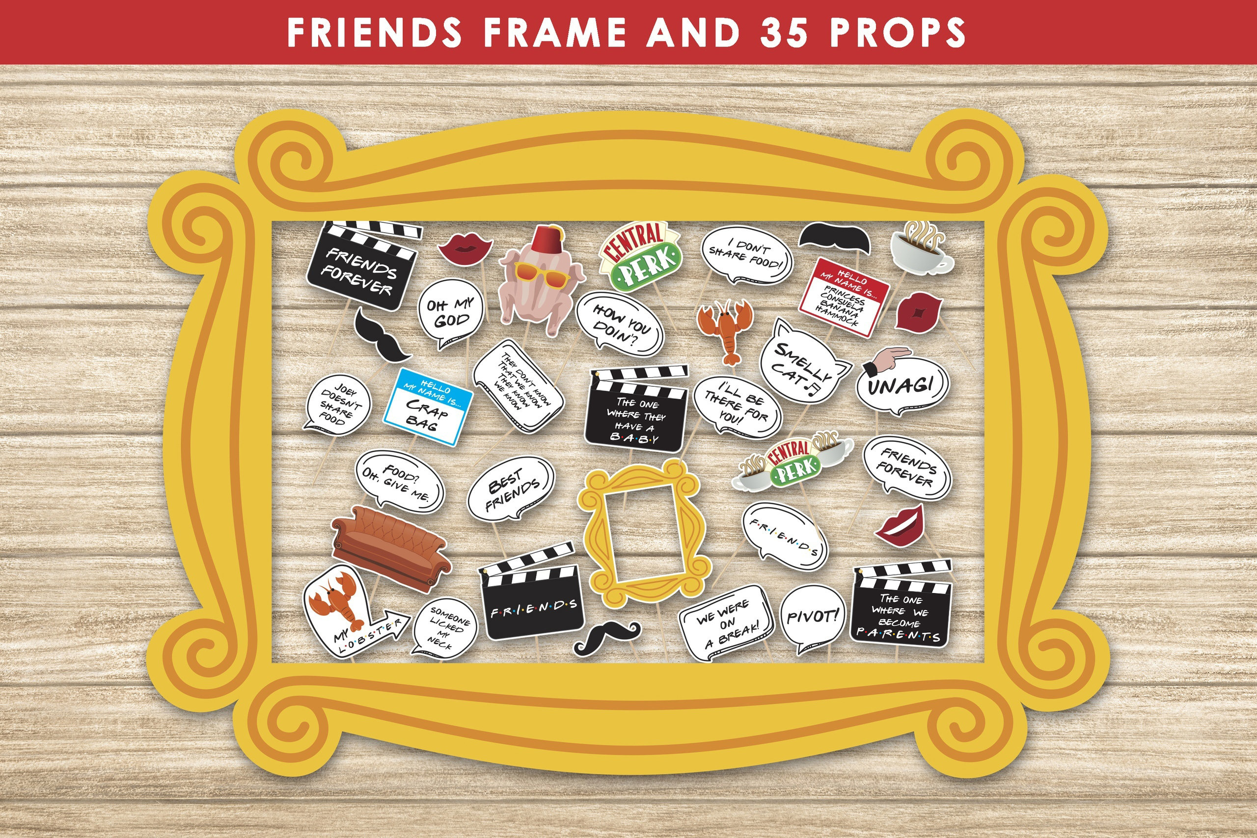 Friends Photo Booth Frame & Props, BUNDLE, Friends Theme Baby Shower ...