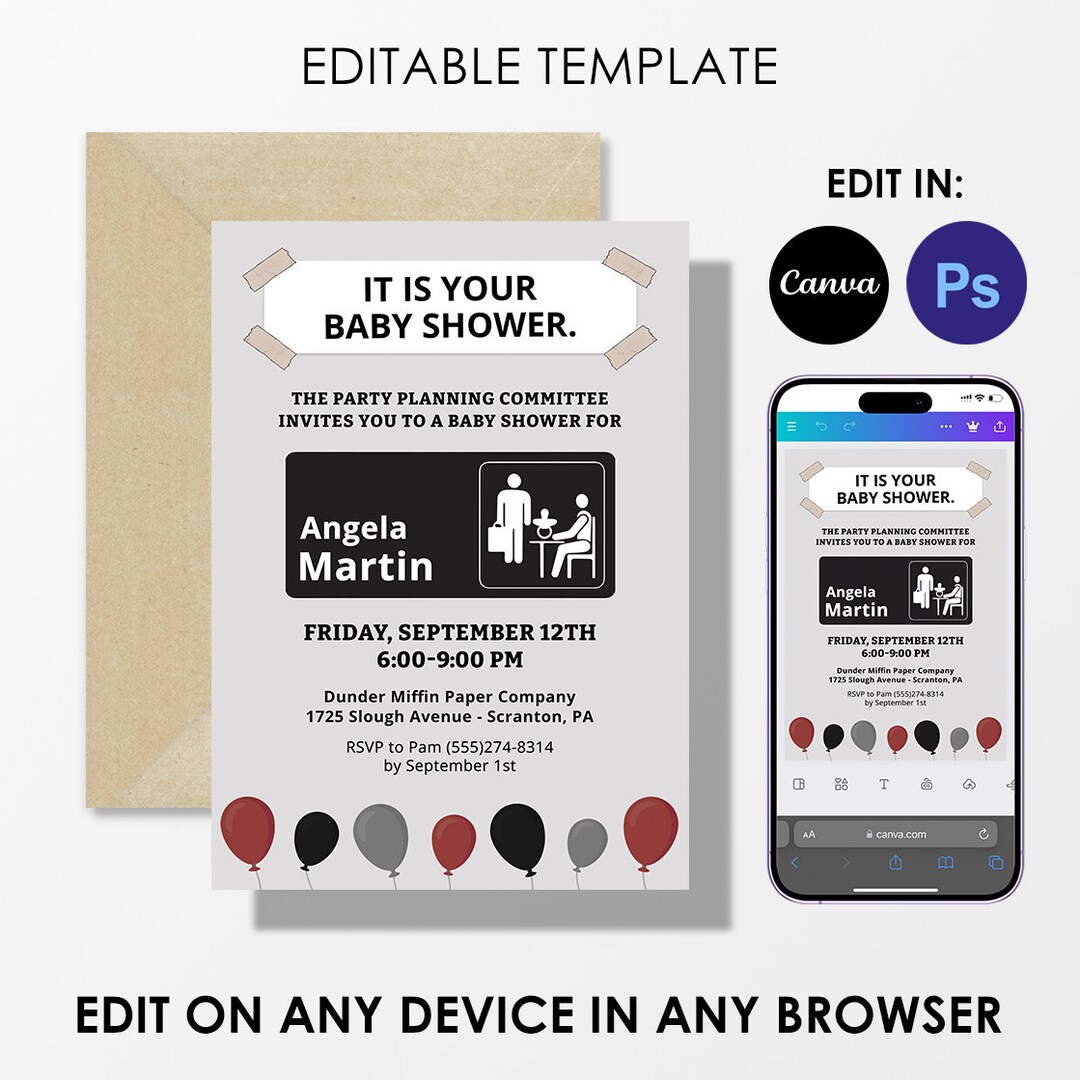 The Office Theme Baby Shower Party Invitation, Editable, Custom, Office ...