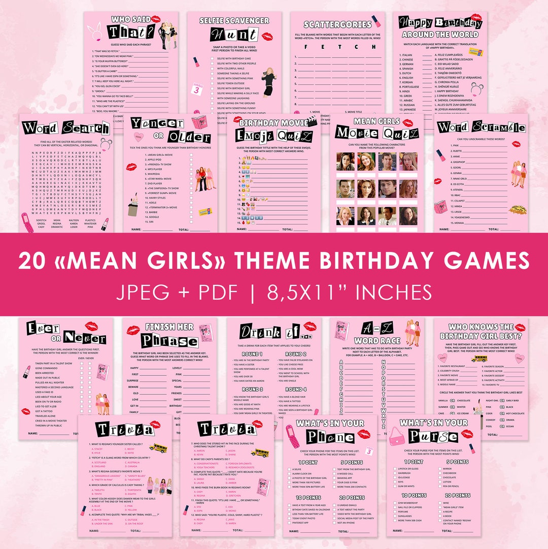 Mean Girls Birthday Games, BUNDLE, Mean Girls Theme Birthday Party, Set ...