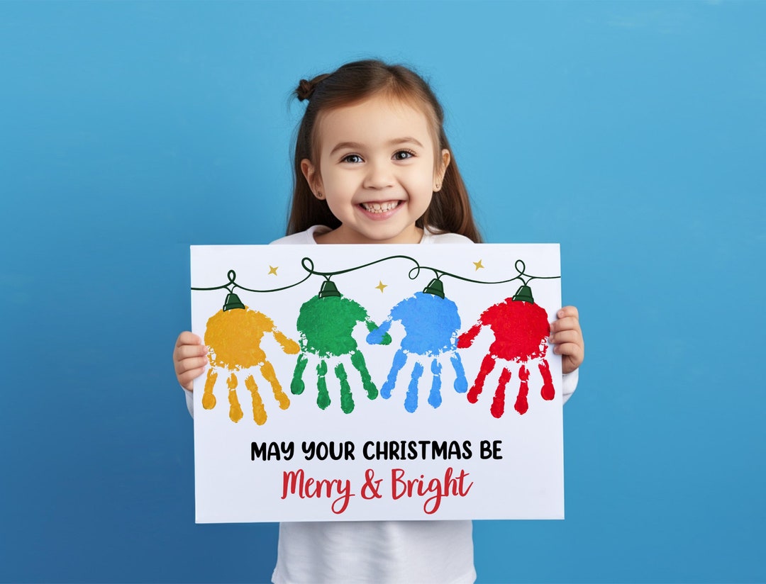 4 Handprints Christmas Lights, Kids Crafts, Merry & Bright, DIY, Memory ...