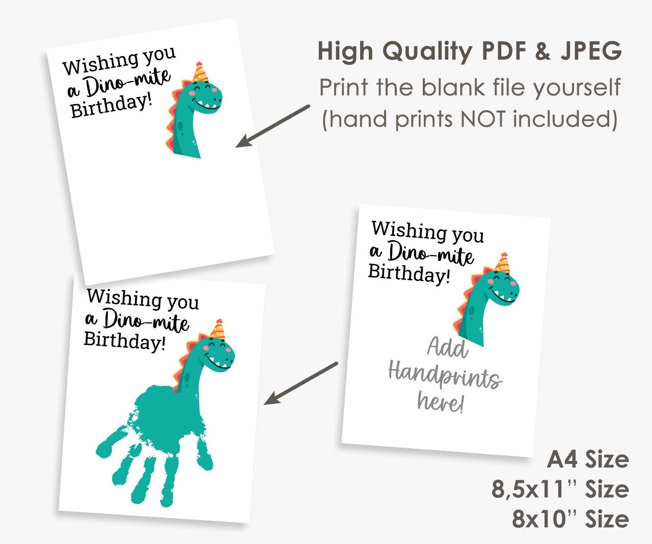 Birthday Handprint Art, Kids Craft, Dinosaur Birthday Card, From Kids ...