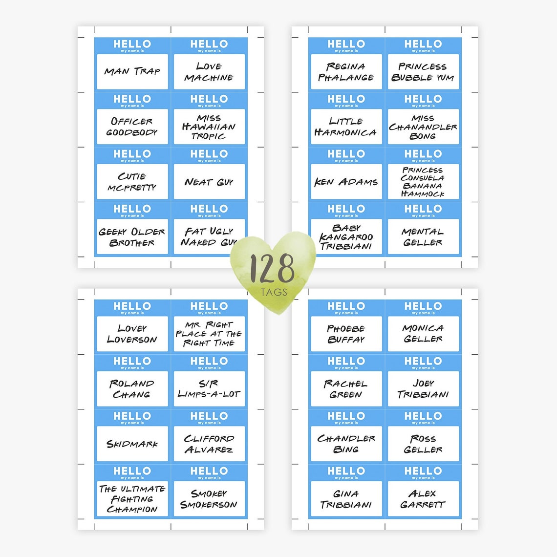 Name Tags, Hello My Name Is, Funny Friends Name Badge, Friends Theme ...